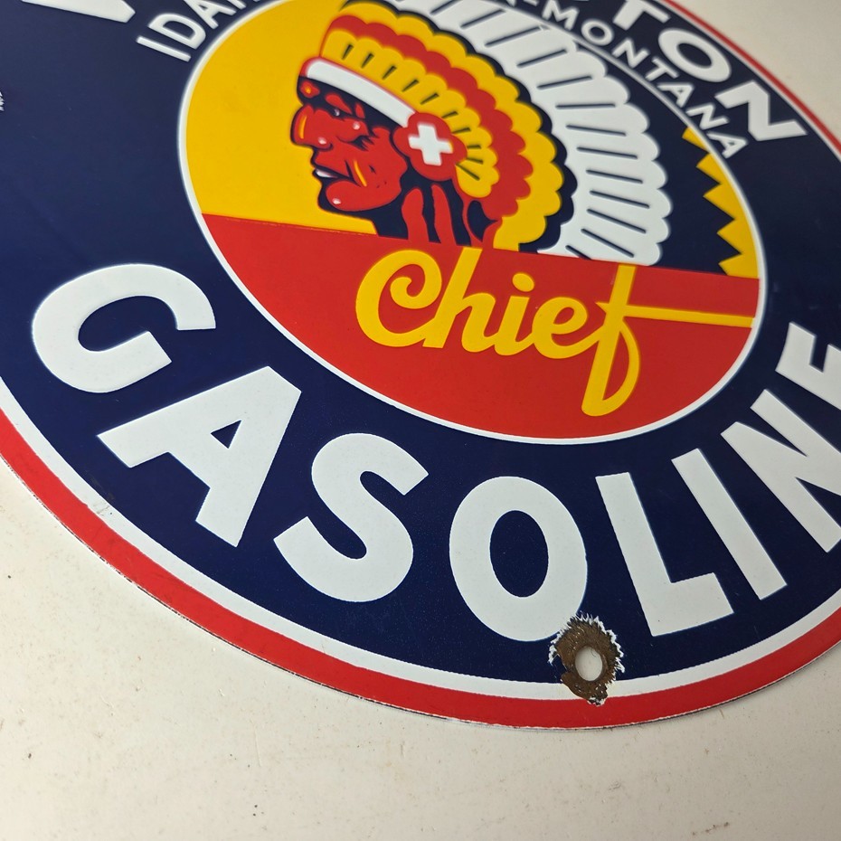 Vintage Washington Gasoline Sign - Indian Chief Gas Porcelain Service ...