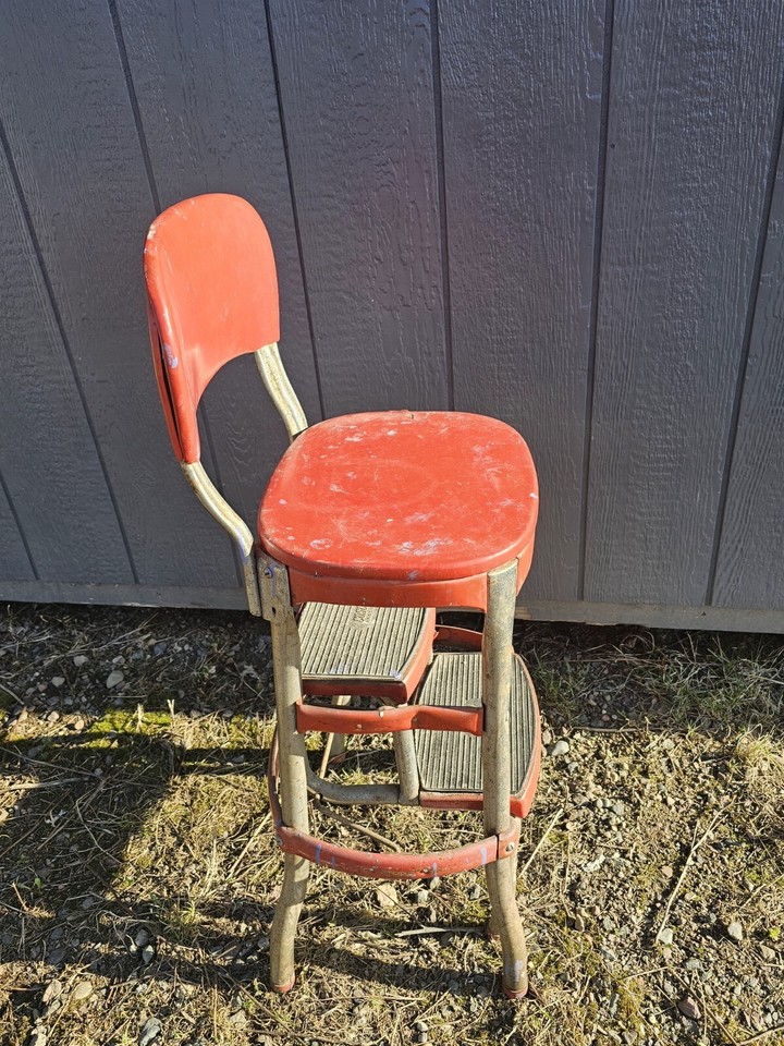 MCM Vintage Red Cosco Kitchen Step Stool Chair Pull Out Steps mid ...