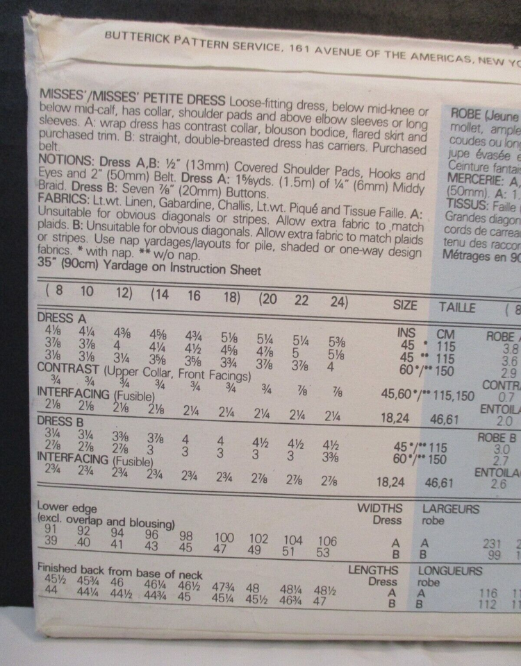 Butterick Fast & Easy Pattern 3894 Miss Size 20-22-24 Dress Wrap or ...