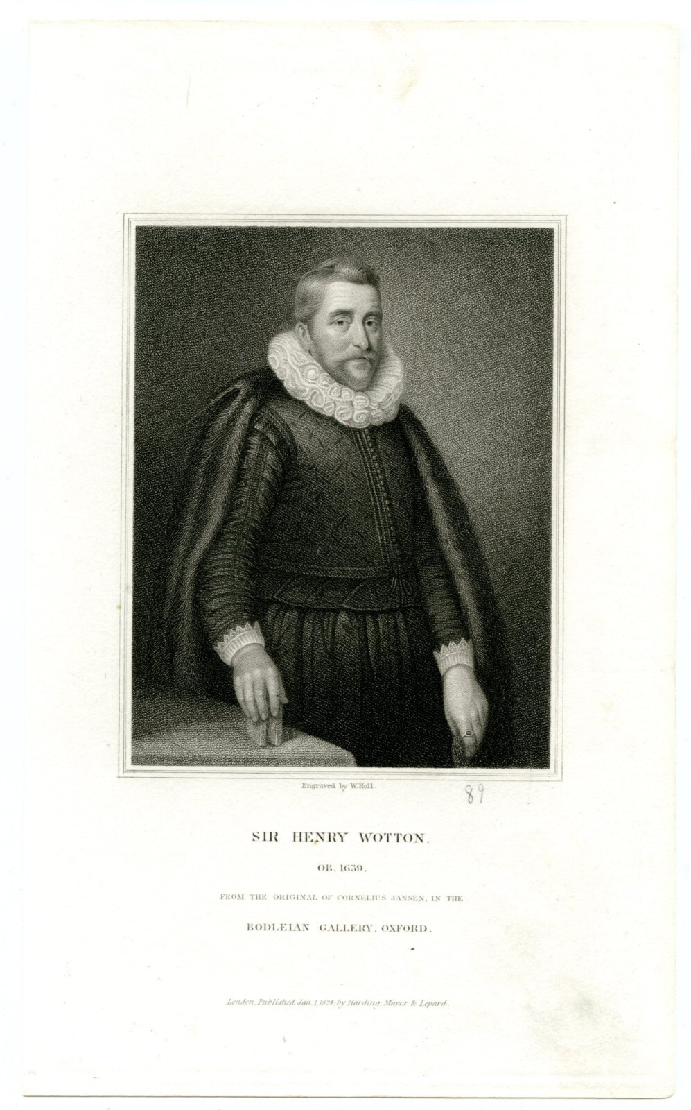 SIR HENRY WOTTON, English Author Diplomat Politician, 1824 Engraving ...