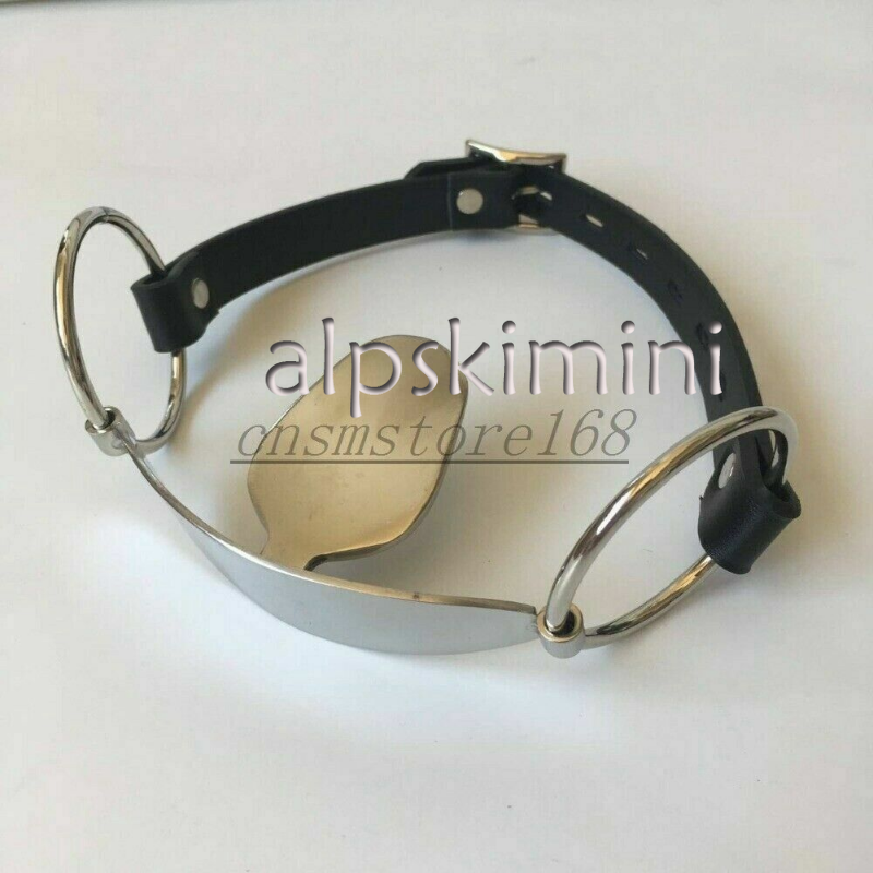 PU Leather Gag Restraints Binding Belt Stainless steel Bondage Stuffed ...