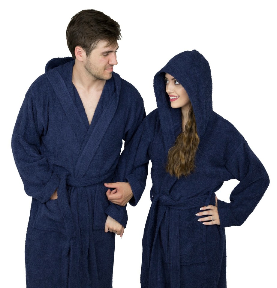 Womens Terry Towelling Hooded Bathrobe Cotton Dressing Gown Spa Robe ...