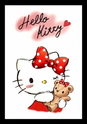 Hello Kitty Hugging Teddy Bear Love Flower Heart Red Bow White Cat ...