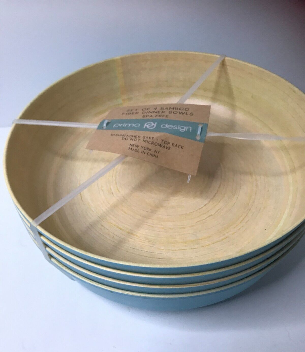 Set of 4 Prima Design Bamboo Fiber Large Salad Bowls BPA Free Aqua Blue ...