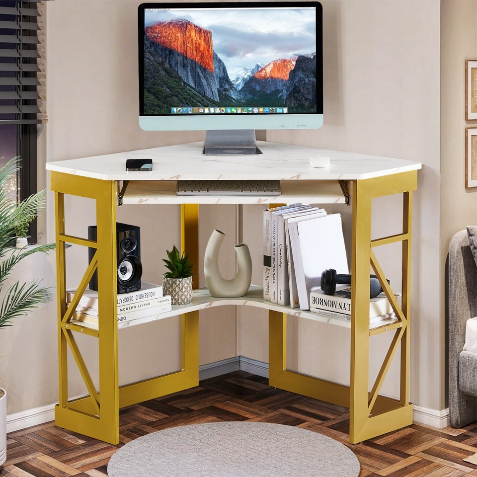 Triangle Corner Computer Desk Small Spaces Home Office Desk Laptop Work ...