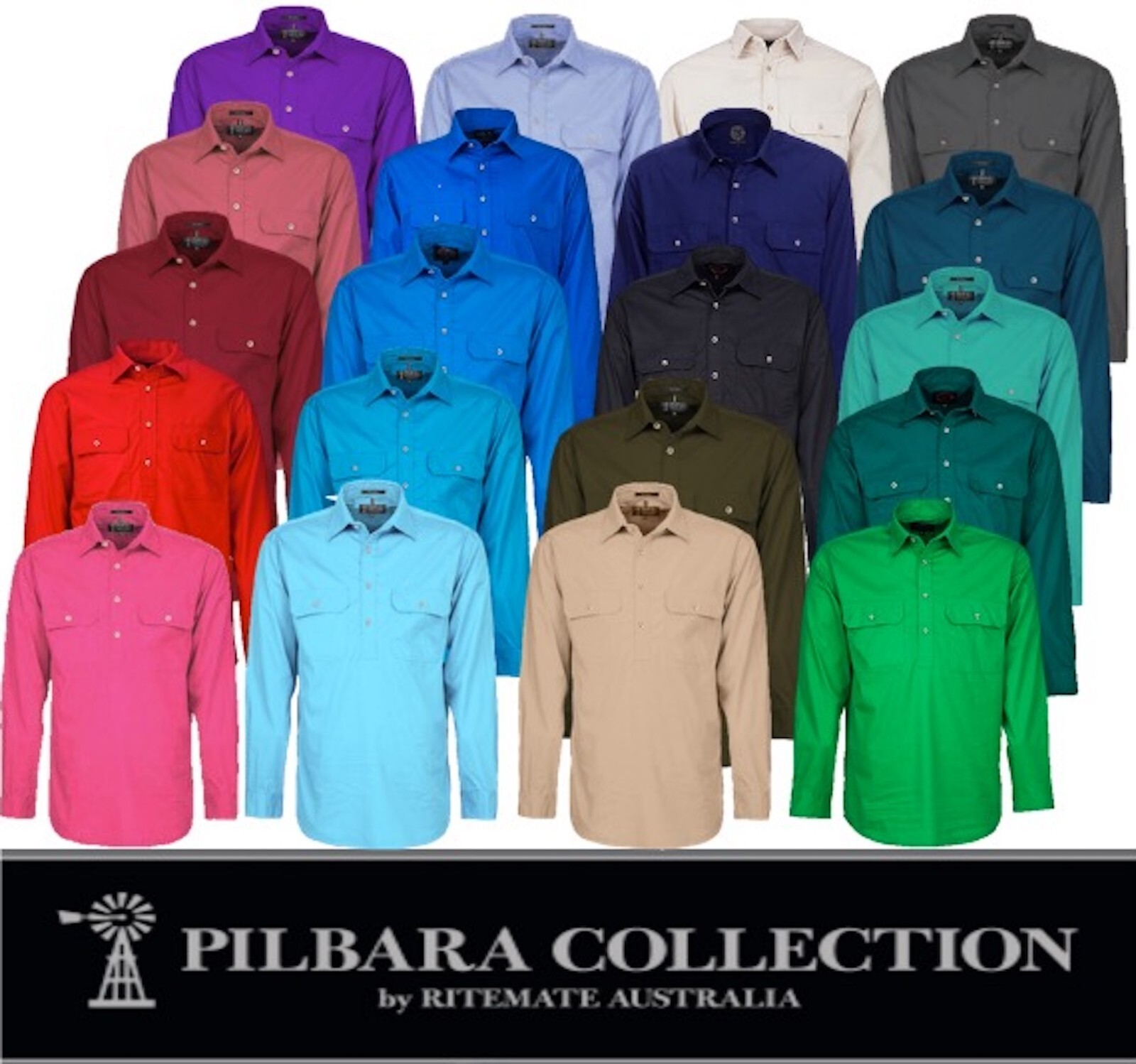 RITEMATE - 4 PACK - PILBARA CLOSED FRONT LONG SLEEVE MENS WORK SHIRT ...