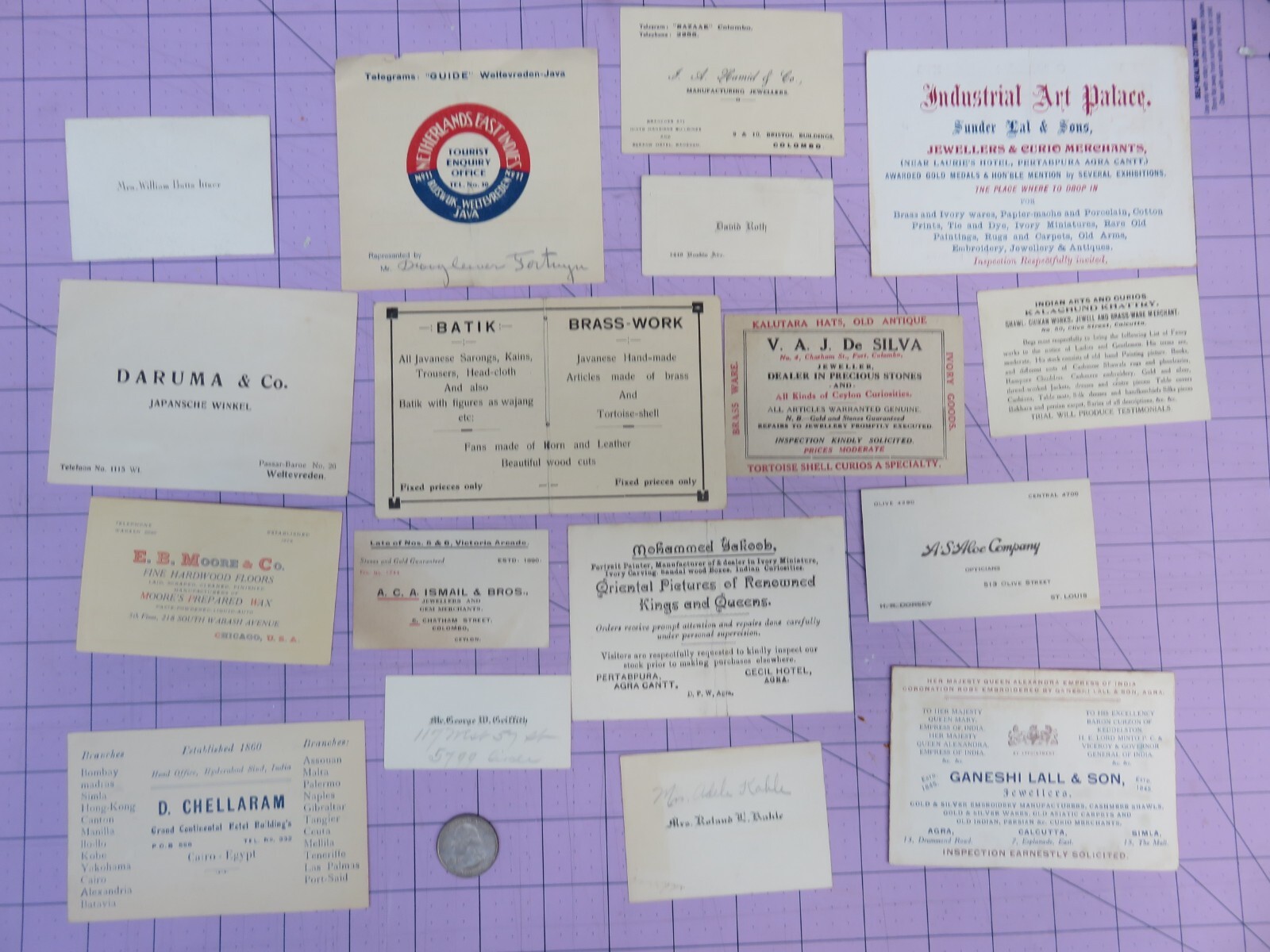 Vintage 1920s Business Card Lot of 17 AGRA BATAVIA CEYLON JAVA CAIRO ...