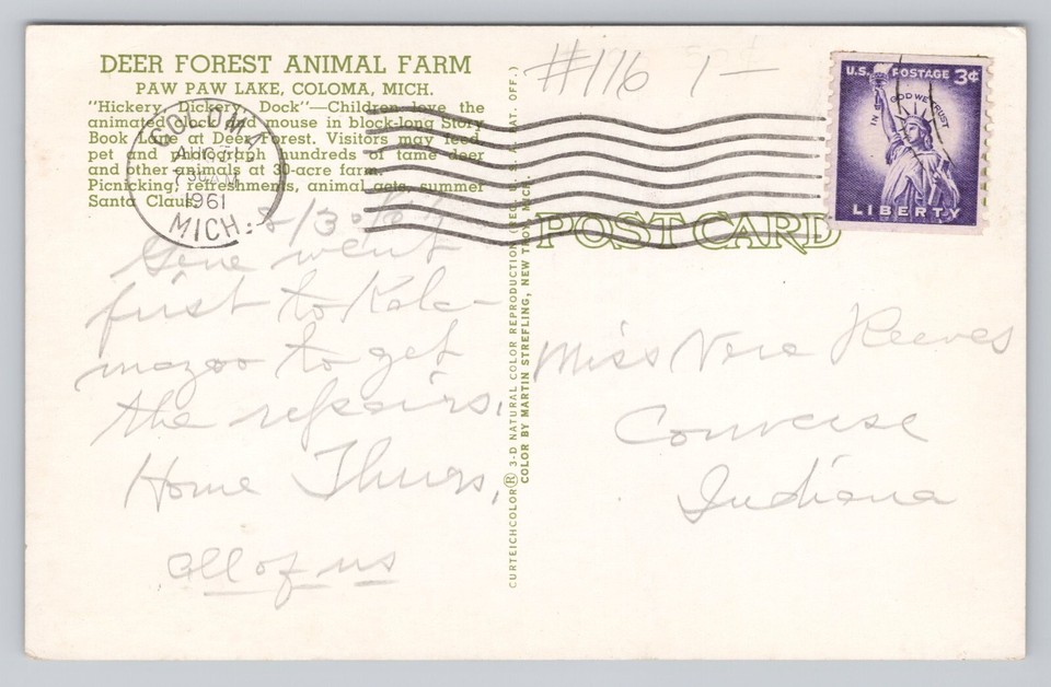 Deer Forest Animal Farm Paw Paw Lake Coloma Michigan c1961 Postcard | eBay