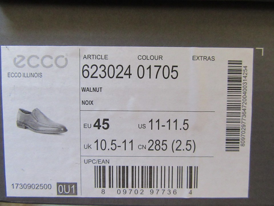 ECCO Illinois Walnut Leather Bike Toe Slip On Shoes US 11 - 11.5 M EUR ...