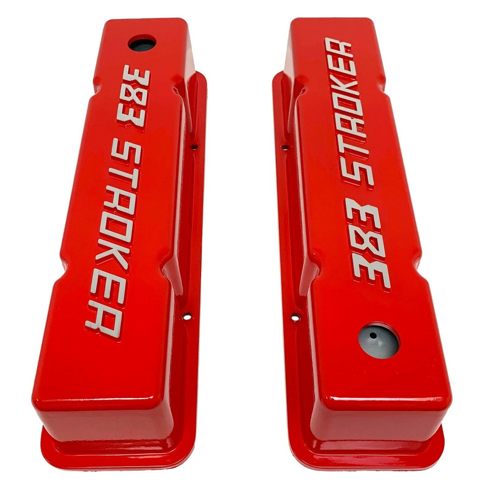 Chevy 383 Stroker SBC Tall Raised Logo Valve Covers Red | Ansen USA ...