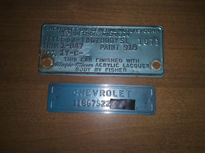 1963 CHEVROLET IMPALA CONVERTIBLE COWL TRIM TAG | eBay