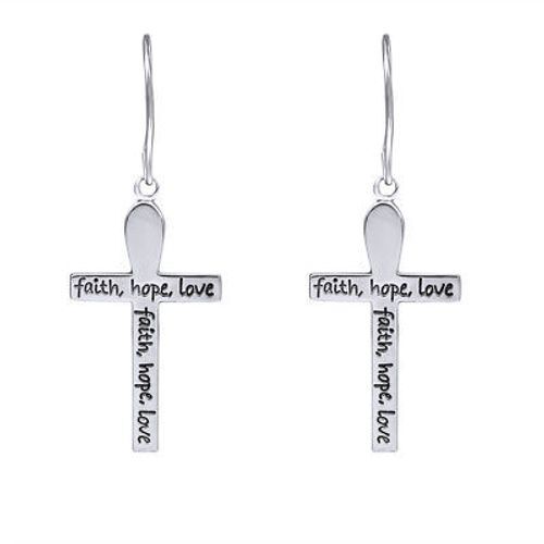 Religious Symbol 'Faith, Hope, Love' Cross Dangle Earrgs 14K Gold ...