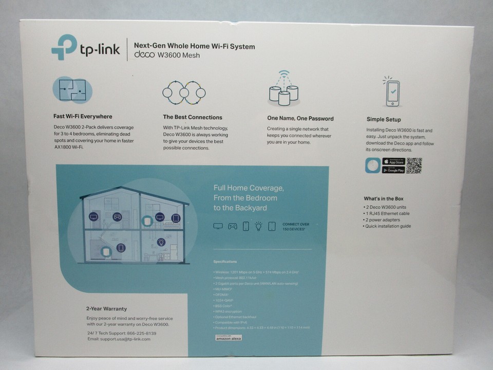 TP-LINK Deco W3600 2 Pack Whole Home Mesh AX/Wi-Fi 6 System AX1800 Dual ...