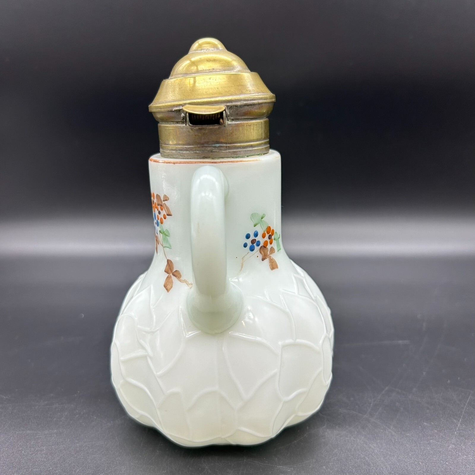 Antique Ditheridge Syrup Jug White Opaque Milk Glass Hand Painted ALBA ...