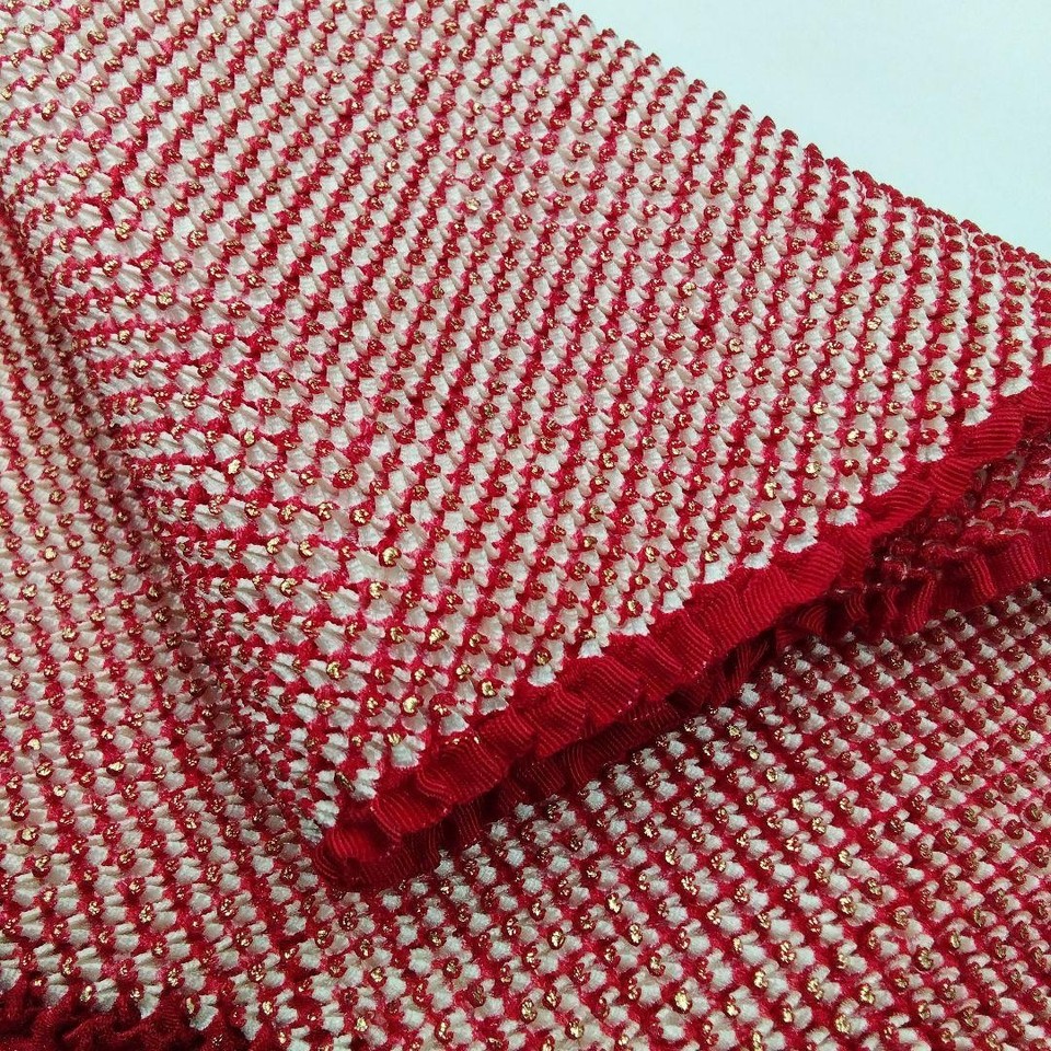 Furisode Obiage and Obijime Set Full-Shibori Silk Red Black Gold Used ...