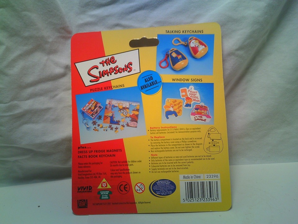 The Simpsons Talking Keychain 2001 Bart Simpson b | eBay