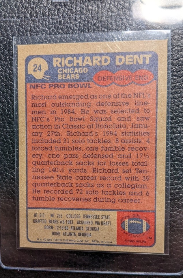 1985 TOPPS #24 RICHARD DENT ROOKIE CARD RC CHICAGO BEARS HOF | eBay
