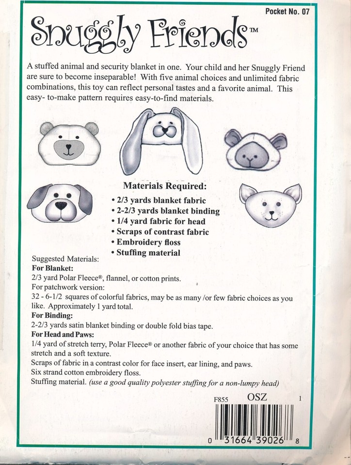 Sew Baby F855 Snuggly Friends Sewing Pattern | eBay