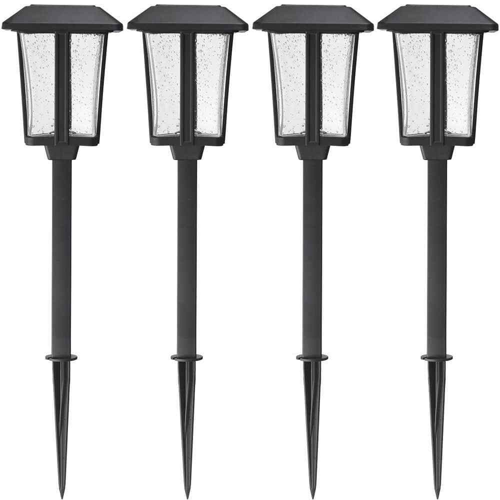 Hampton Bay Black Metal Solar LED Pathway Outdoor Light 4 pack, 2 ...