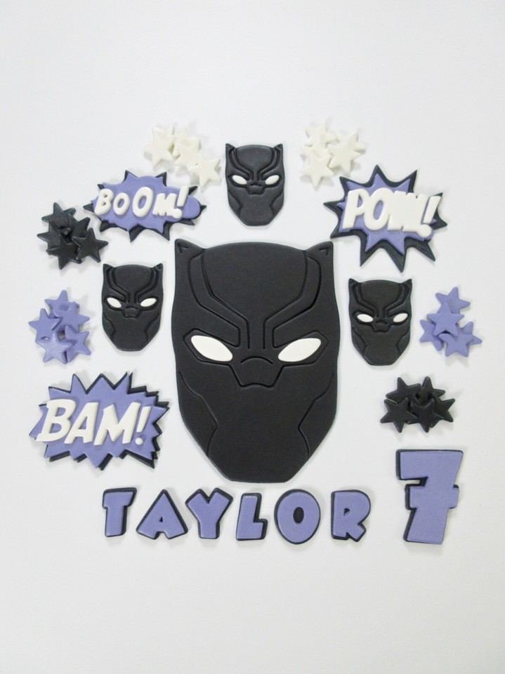 Black Panther Cake Topper Edible Fondant Birthday Party Decorations ...