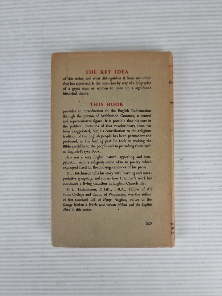 CRANMER and The ENGLISH REFORMATION F E Hutchinson 1951 1st ed HB-DJ ...