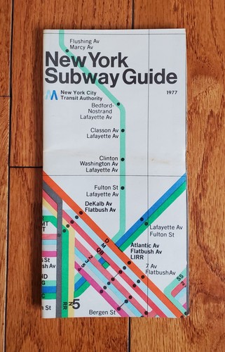 1977 NYC SUBWAY MAP GUIDE MASSIMO VIGNELLI BMT IND IRT NY NYCTA REVISED ...