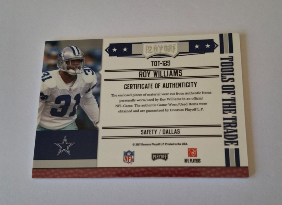 2007 NFL Playoff Tools of the Trade Roy Williams Game Worn Jersey Card ...