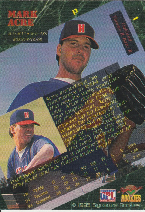 Mark Acre 1995 Signature Rookies RC autograph auto card 1 /5750 | eBay