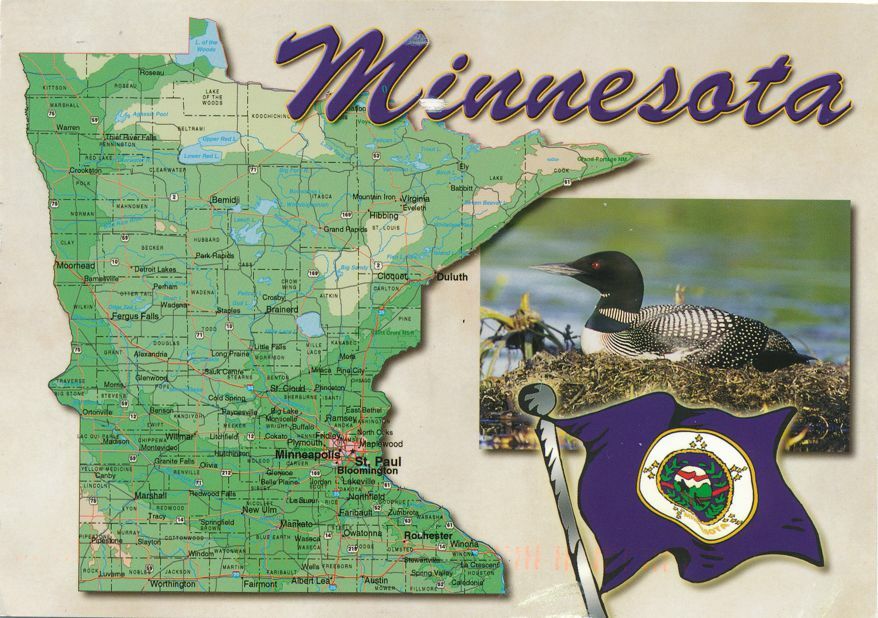 Map of Minnesota - Common Loon and State Flag - pm 2002 | eBay