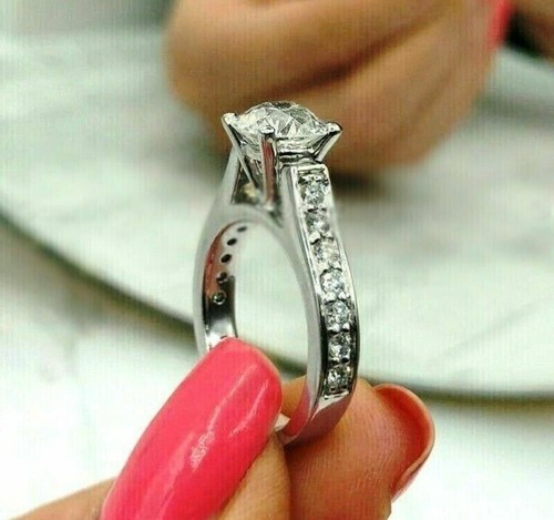 14k White Gold Finish Simulated Diamond Solitaire Engagement Ring 2 Ct ...