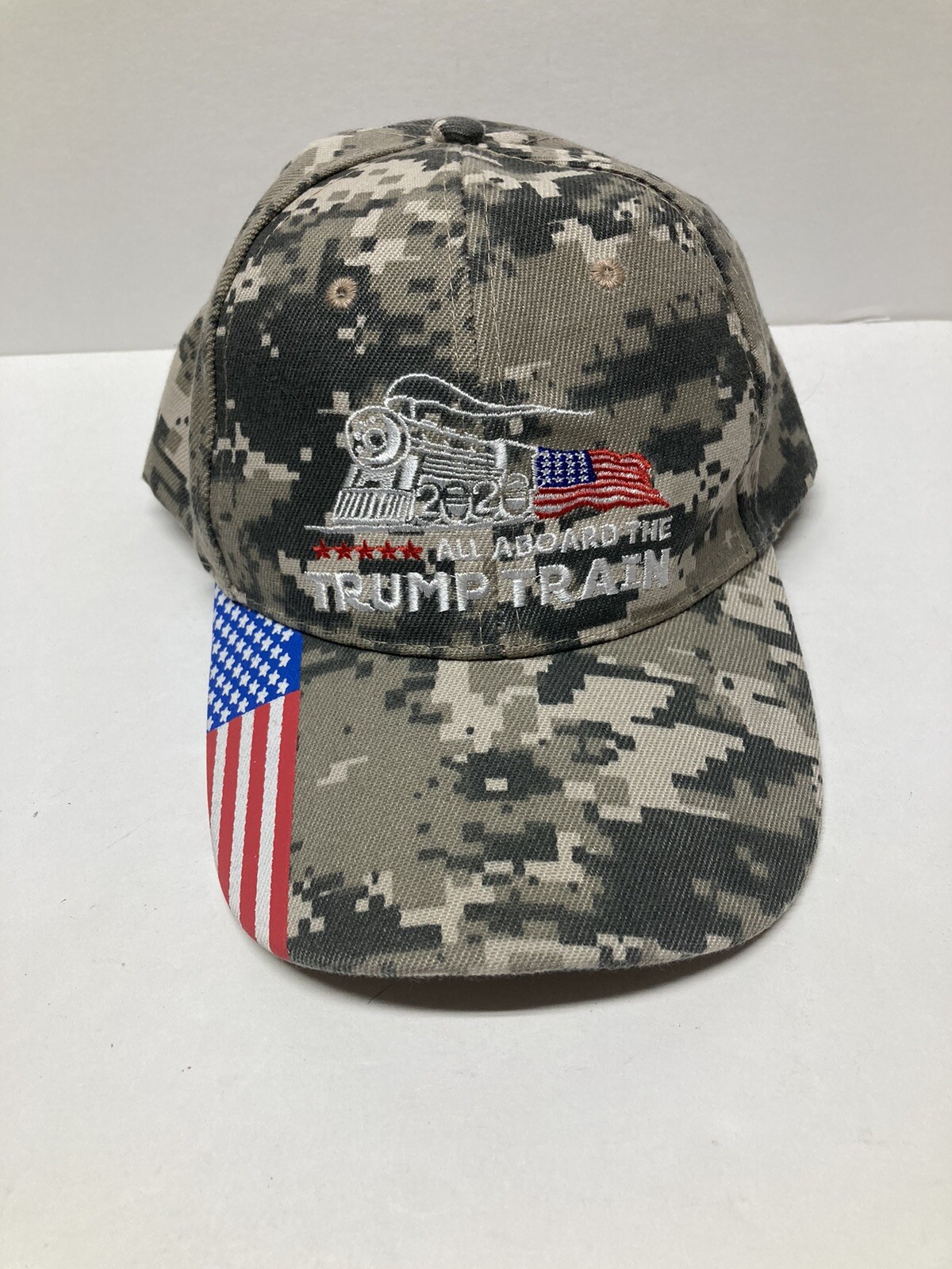 Camouflage All Aboard the Trump Train Hat American Fl… - Gem