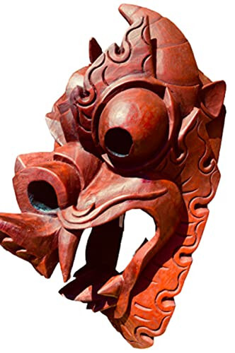 QT S Garuda Dragon Wood Mask Wall Hanging Helmet Hand Carved on Single ...