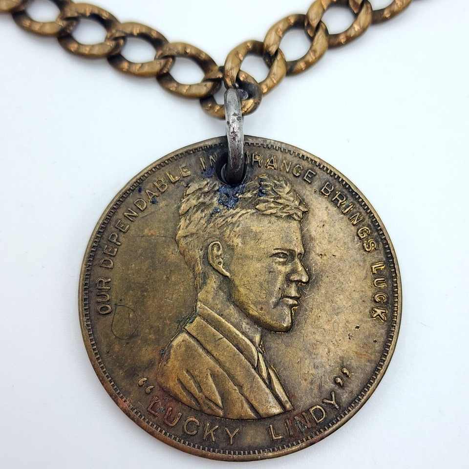 Vintage Lucky Lindy Coin On Gold Filled Curb Link Pocket Watch Chain ...