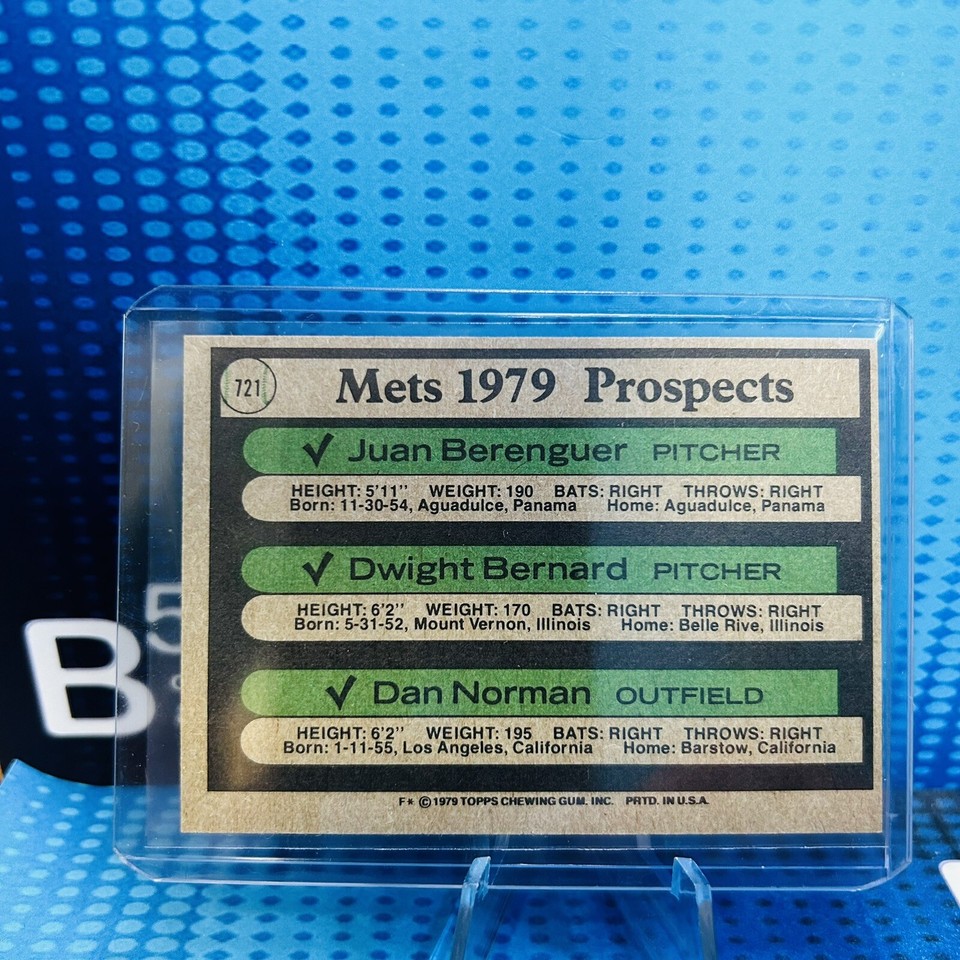 1979 Topps #721 Juan Berenguer Dwight Bernard Dan Norman Mets Prospects ...