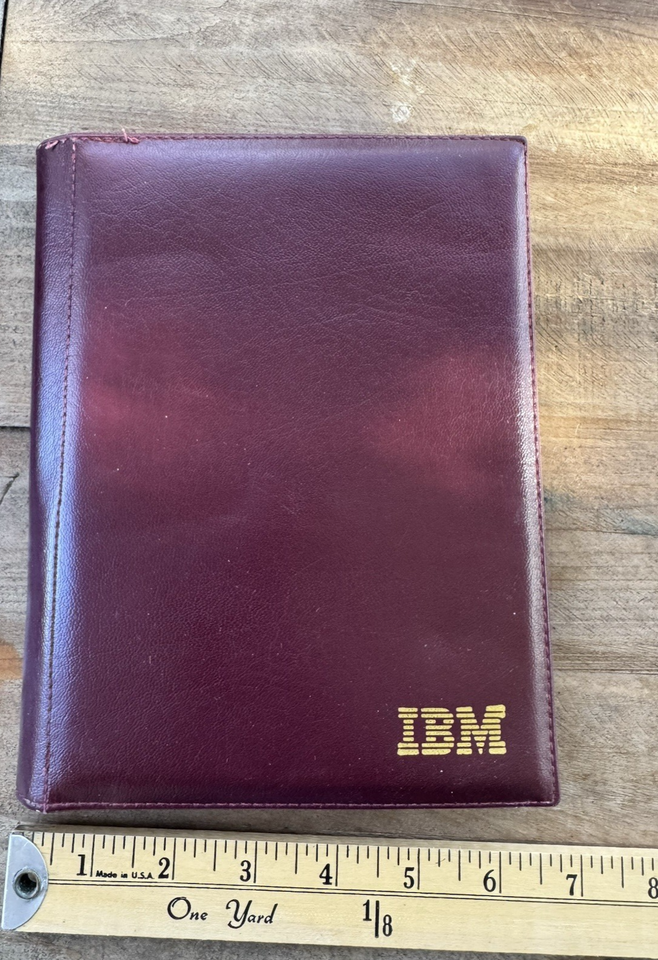 Vintage IBM Vinyl Padfolio Notepad Holder Maroon Gold Logo 1980s 7" x 8 ...