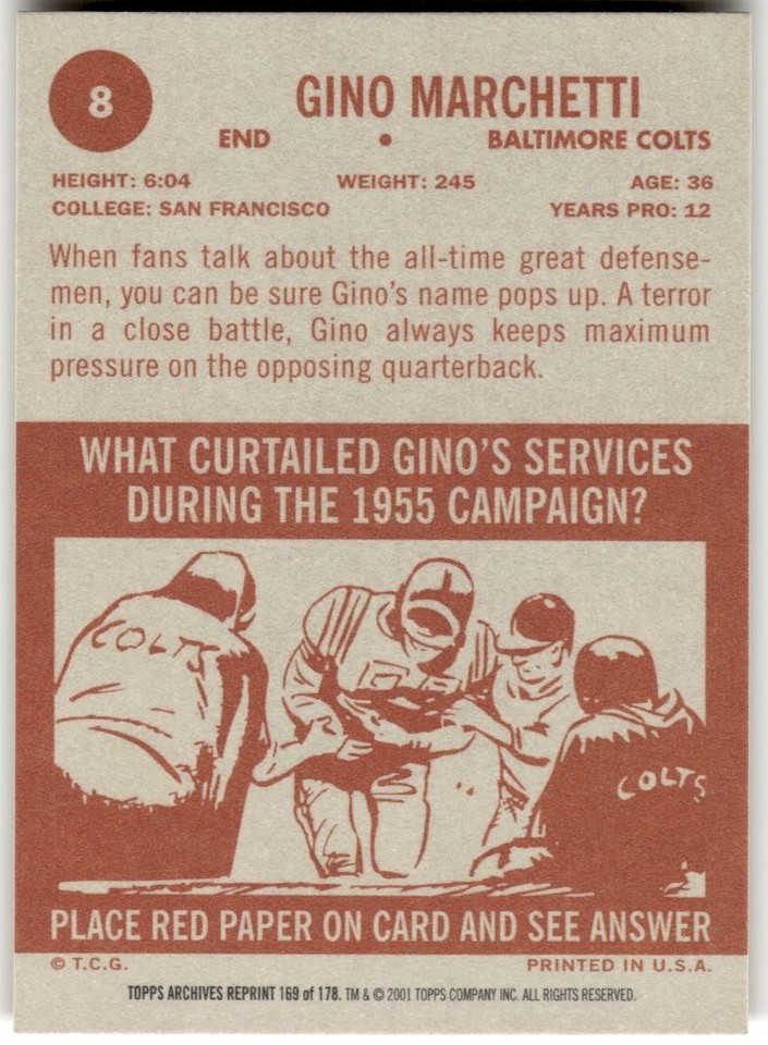 2001 Topps Archives #169 Gino Marchetti | eBay