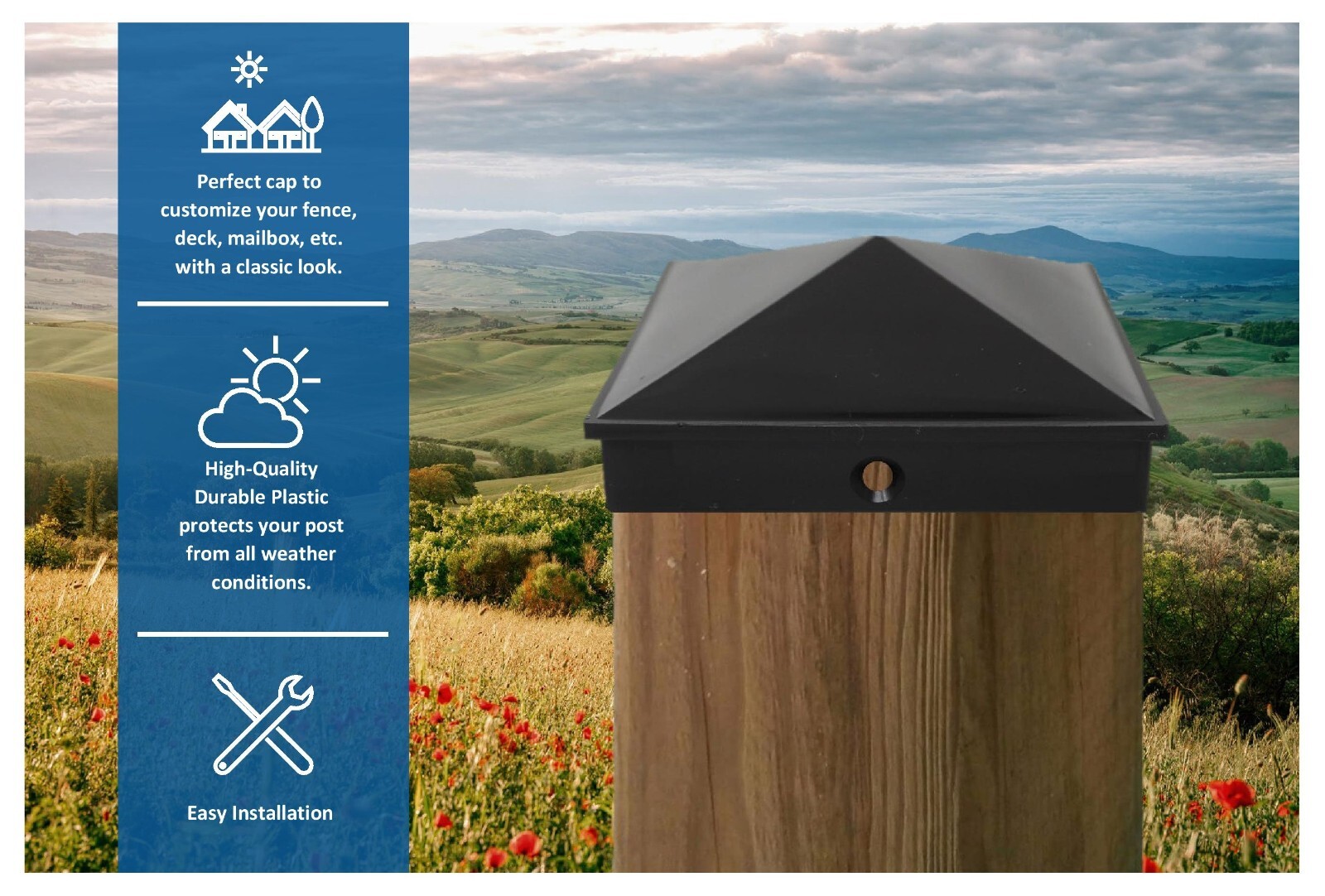 6x6 Nominal (5-1/2"x5-1/2") White Plastic Pyramid Fence Cap 1, 2, 3, 4 ...