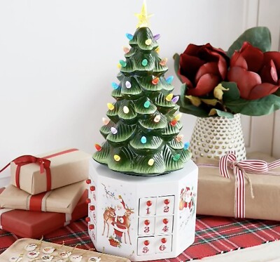 Mr. Christmas 18" Lighted Ceramic Advent Tree with 24 Ornaments on a ...