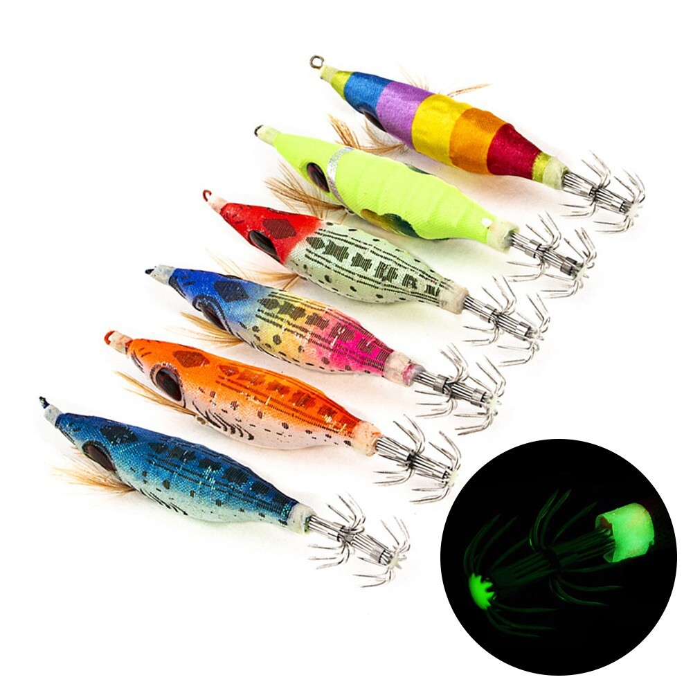 Versatile Shrimp Squid Jig Hooks Fishing Lures with Luminous Tail Pack ...