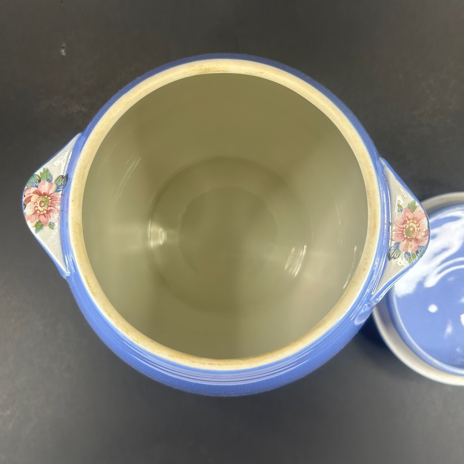 Hall Pottery USA 1930's Covered Bean Pot Cookie Jar Blue Rose Parade ...