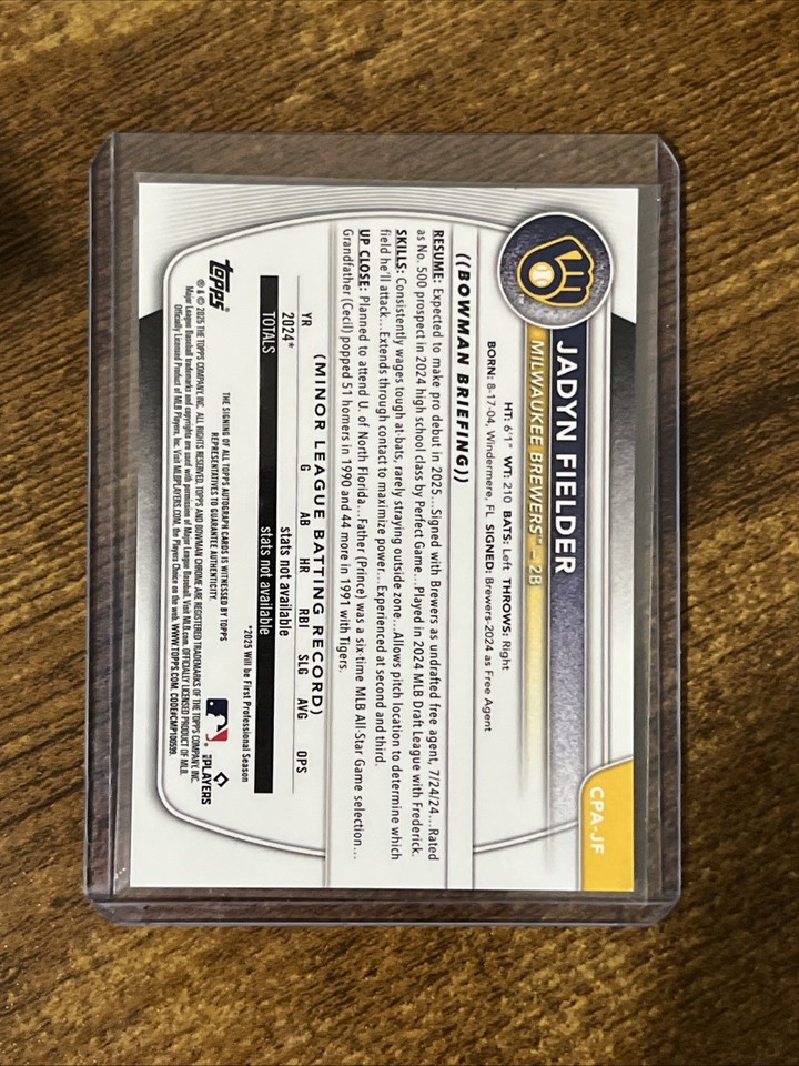 2025 Bowman Chrome Prospect Blue X-Fractor Jadyn Fielder 1ST ROOKIE ...