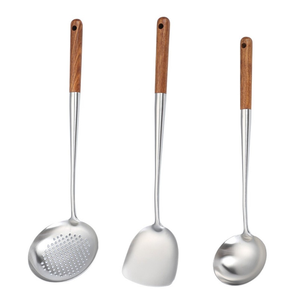 Stainless Steel Wok Spatula Ladle Set Long Handle Wok Spatula Turner ...