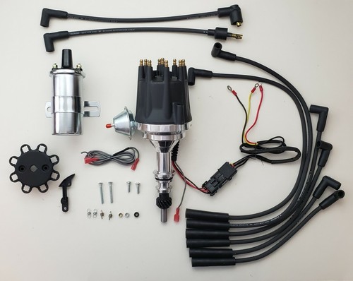 small cap FORD INLINE 6 170 200 250 BLACK HEI Distributor +Chrome Coil ...