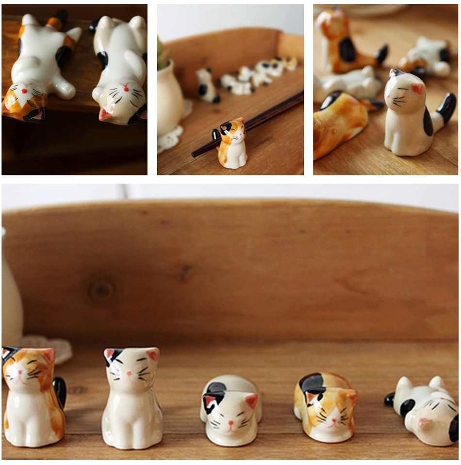Ceramic Cute Cat Chopsticks Rest Dinner Spoon Stand Knife Fork Holder ...