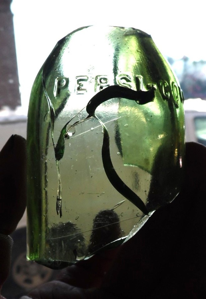 3 Ultra Rare GREEN Pepsi Cola Soda Bottle Shards Shinnston WV Embossed ...