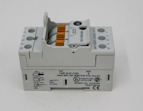 Allen-Bradley 140FD3CC30L 140F-D3C-C30L Fuse Holder with 3 ATMR6 Fuses ...