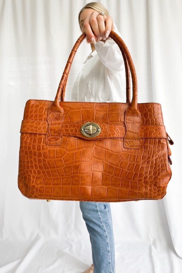 Vintage Michael Rome Designs Croc Embossed tote Bag m… - Gem