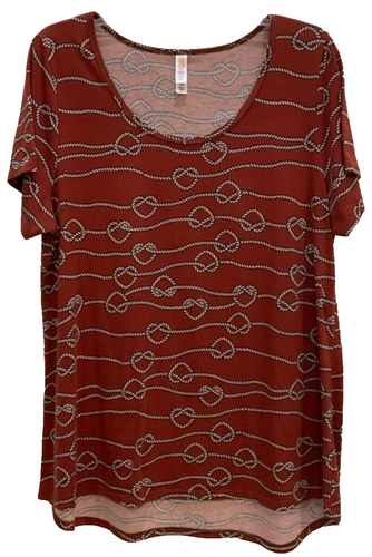 LuLaRoe Pullover Blouse Top Size XL Rust Brown Rope Knot Pattern Short ...