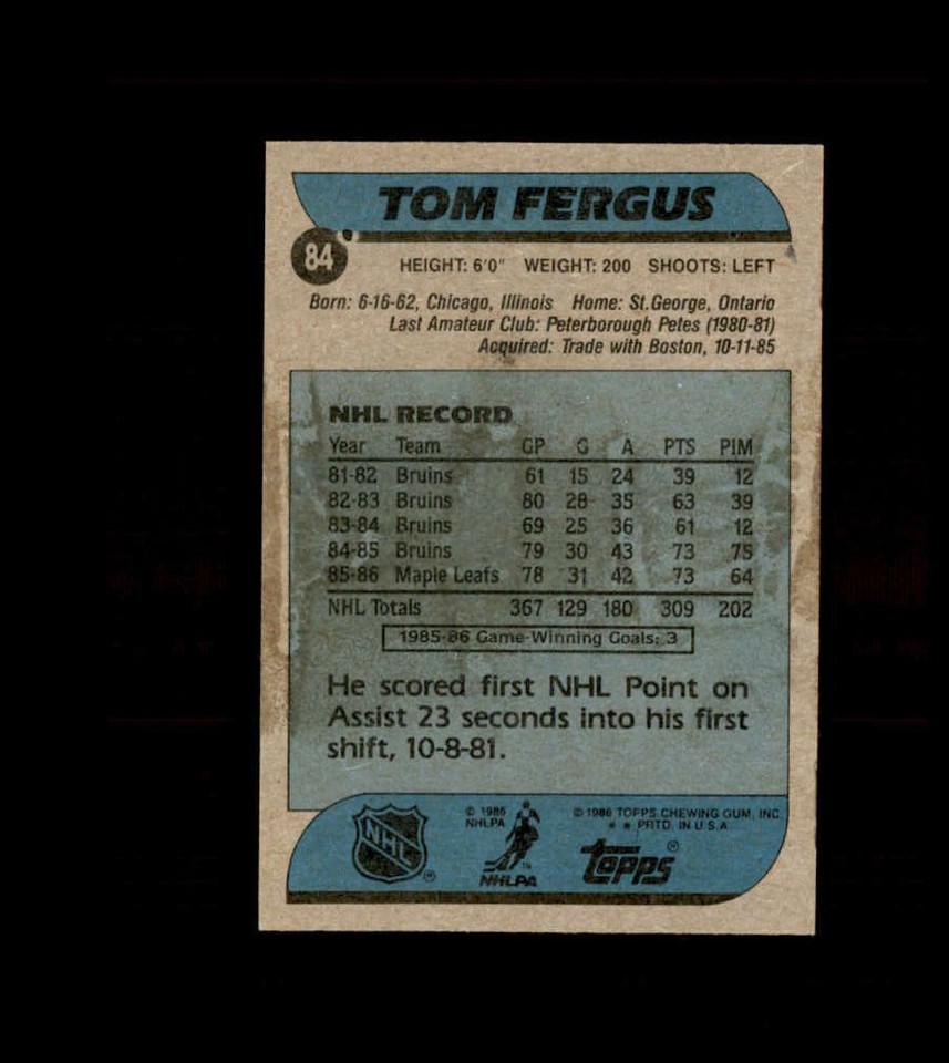 1986 Topps Hockey #084 Tom Fergus STARX 7 NM (CS807797) | eBay