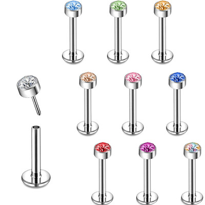 10Pcs Plug-in Style Stainless Steel 16G Lip Labret Piercing CZ Tragus ...